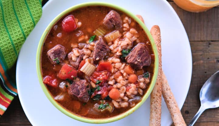 Instant Pot Hearty Beef Barley Stew | 24Bite® Recipes